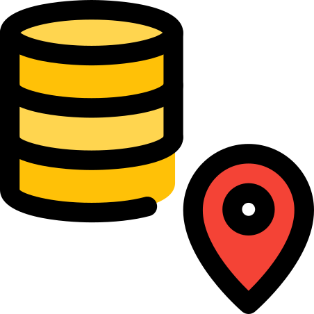 Outstation hosted network data center with location pin point icon in ...