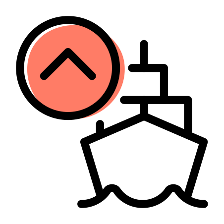 Loading shipping items in cargo ship up sign icon in Tal-revivo fresh Style