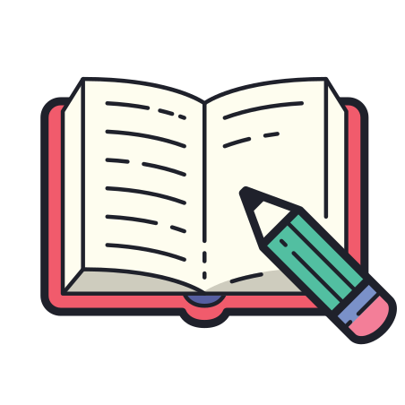 Book And Pencil icon in Color Hand Drawn Style