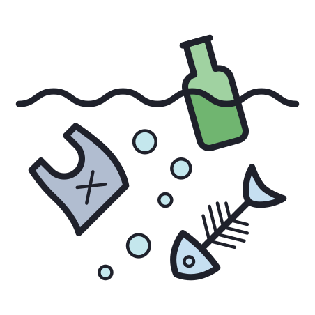 Marine Pollution icon in Color Hand Drawn Style