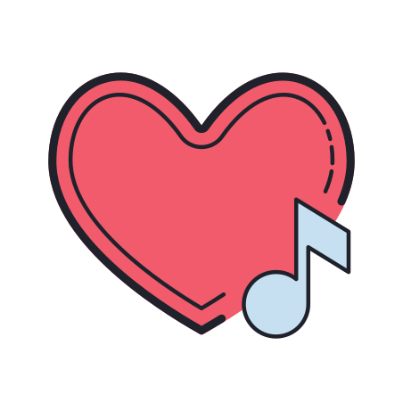 Music Heart icon in Color Hand Drawn Style