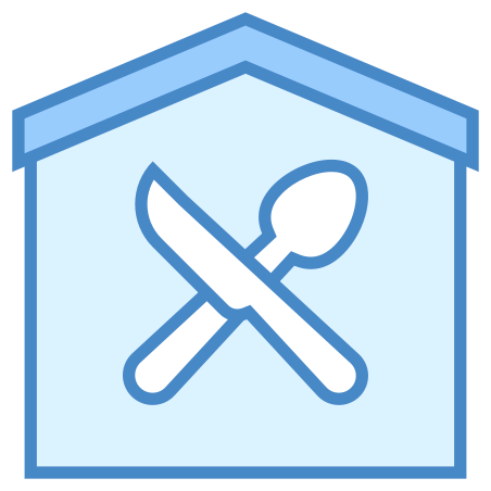 Restaurant Building icon in Blue UI Style